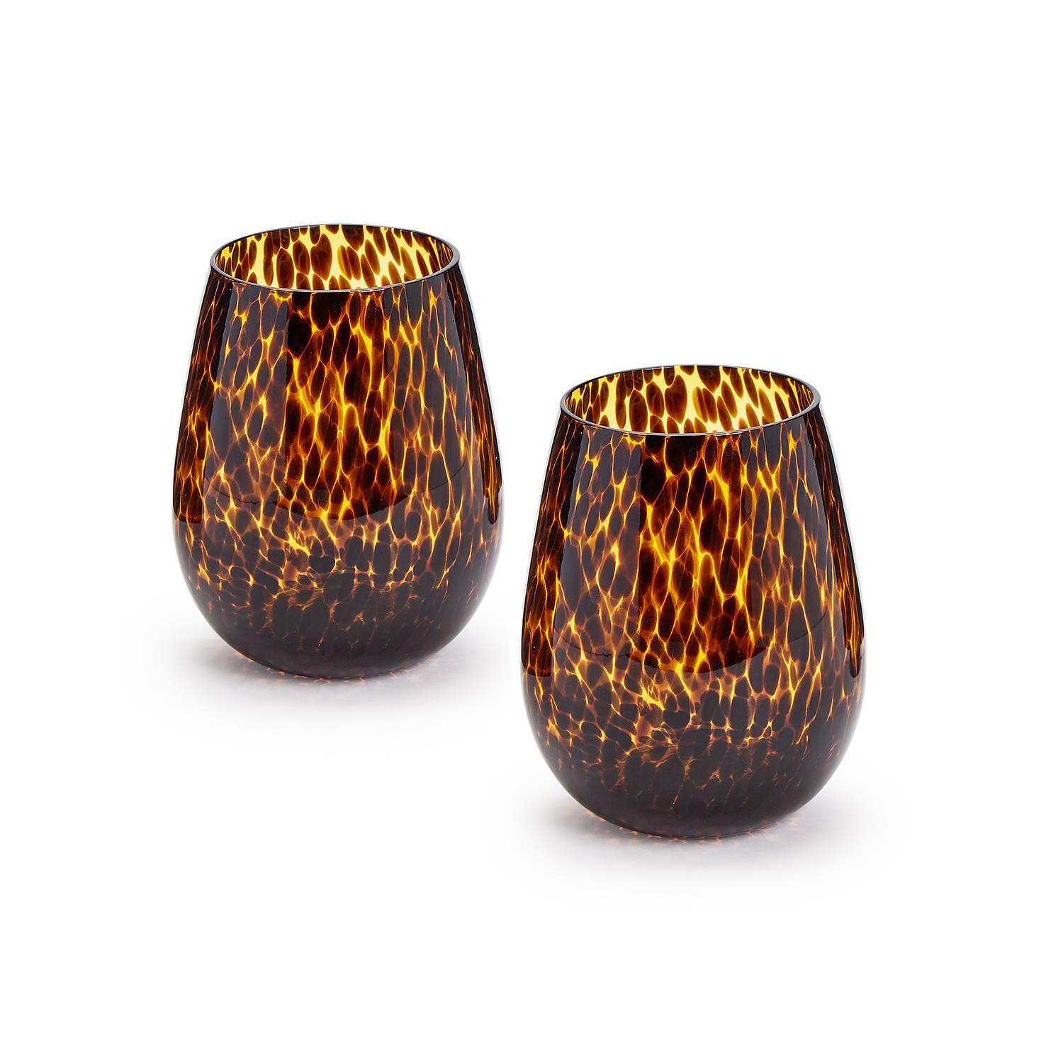 S/4 Tortoise Print Stemless Wine Glass