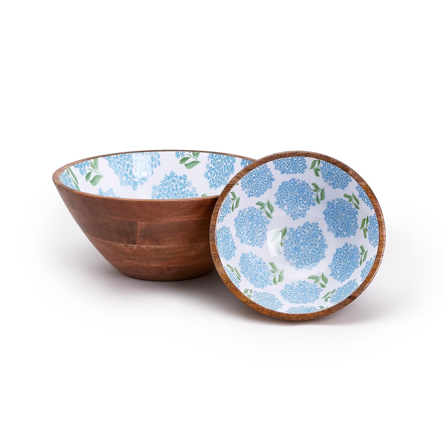 S/2 Hydrangea Hand-Crafted Wood Bowl