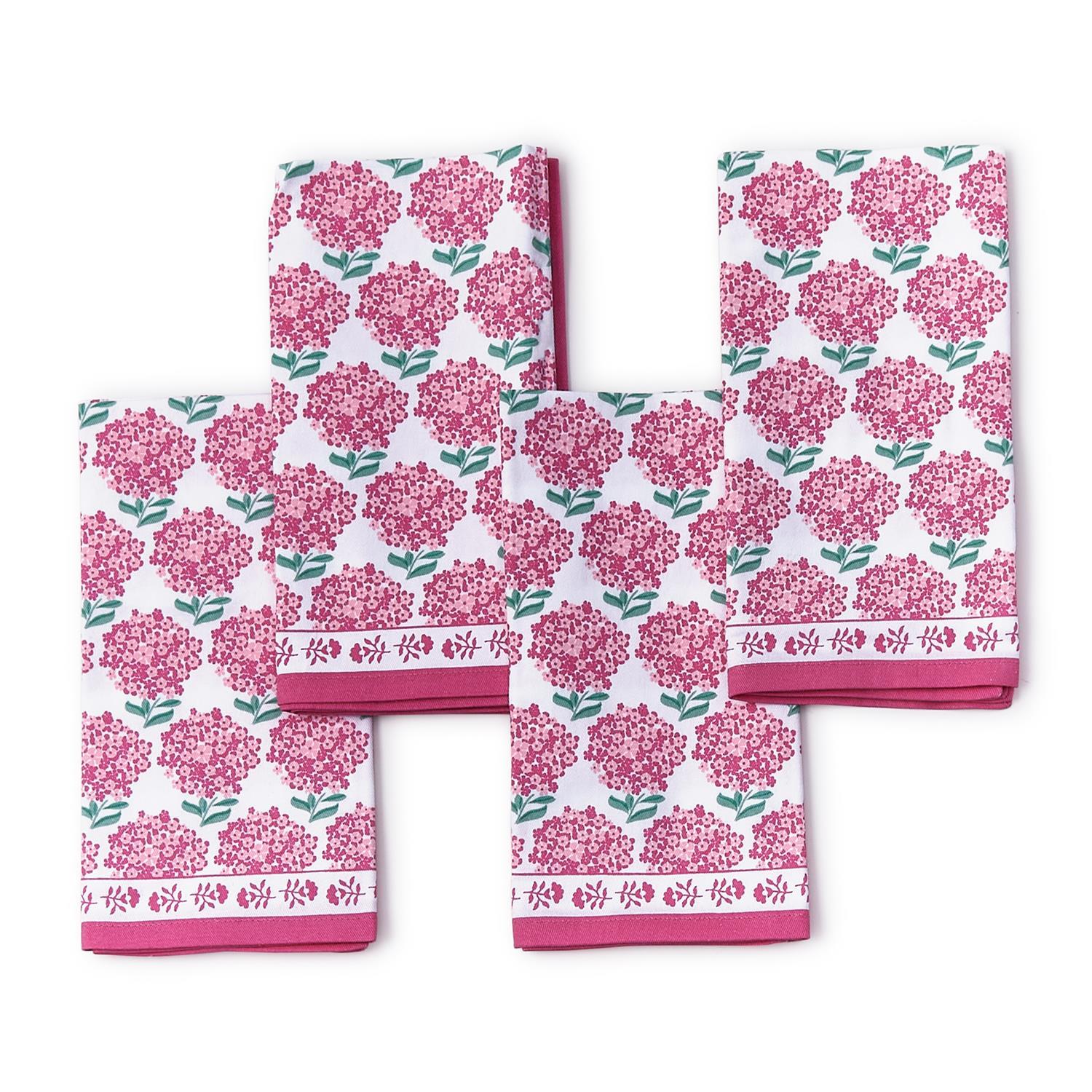 S/4 Pink Hydrangea Cloth Napkins