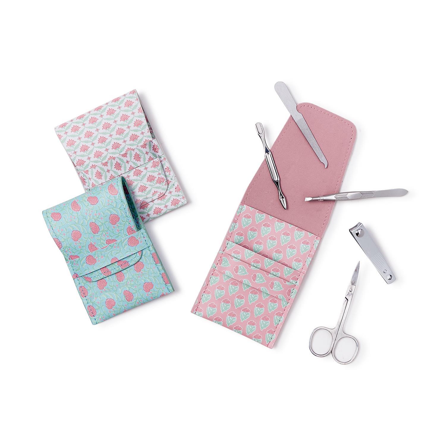 Floral Block Print 5 Pc Manicure Kit Asst 3 Designs