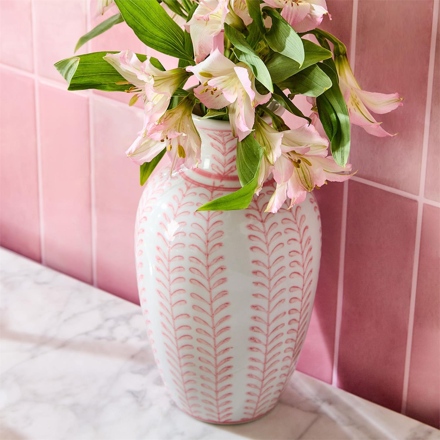 S/5 Pink Chinoiserie Vase