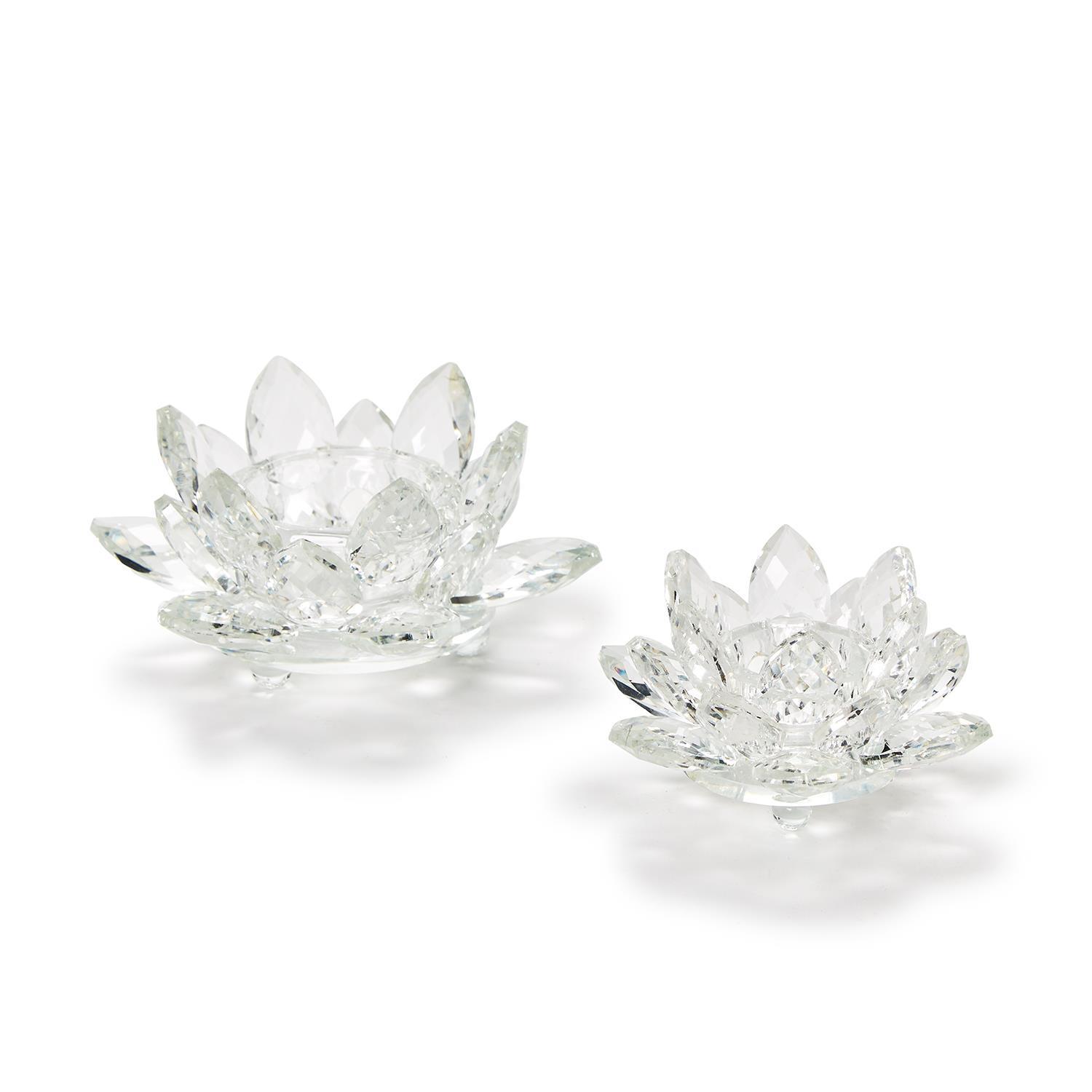 Lotus Flower 18 Pc Crystal Candleholder Un Includes 2 Sizes