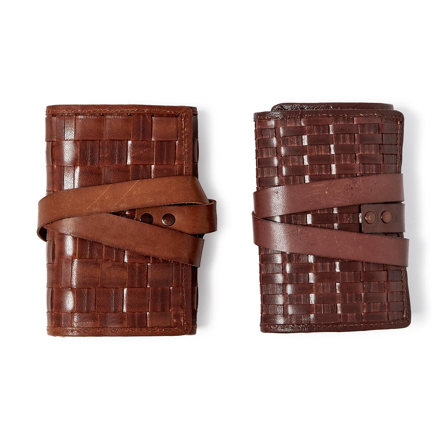 Chestnut Woven Leather Watch Roll Asst 2 Patterns