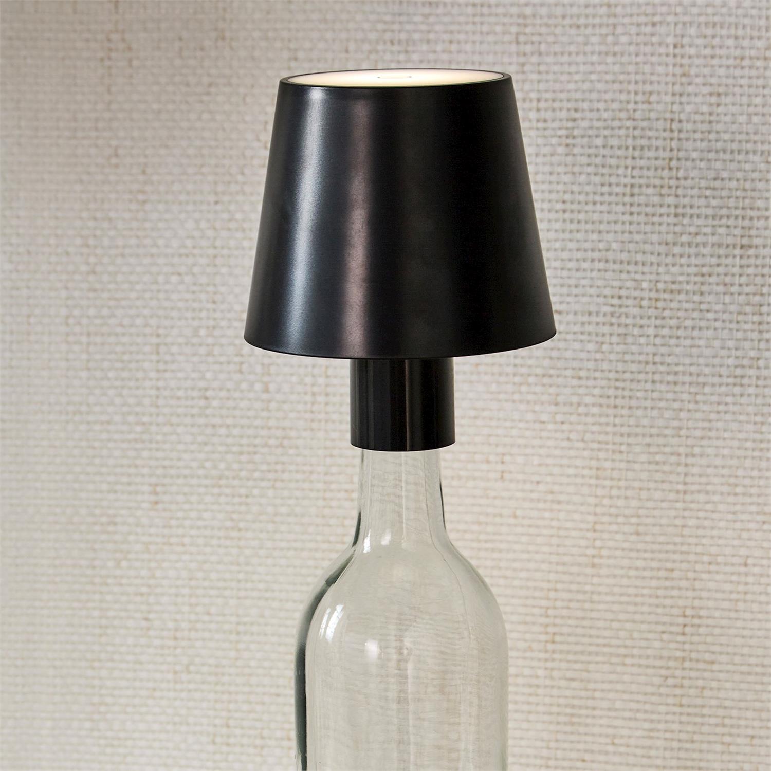 LED Portable Cordless Black Lampshade Bottle Lamp with Stopper Attachment in Gift Box