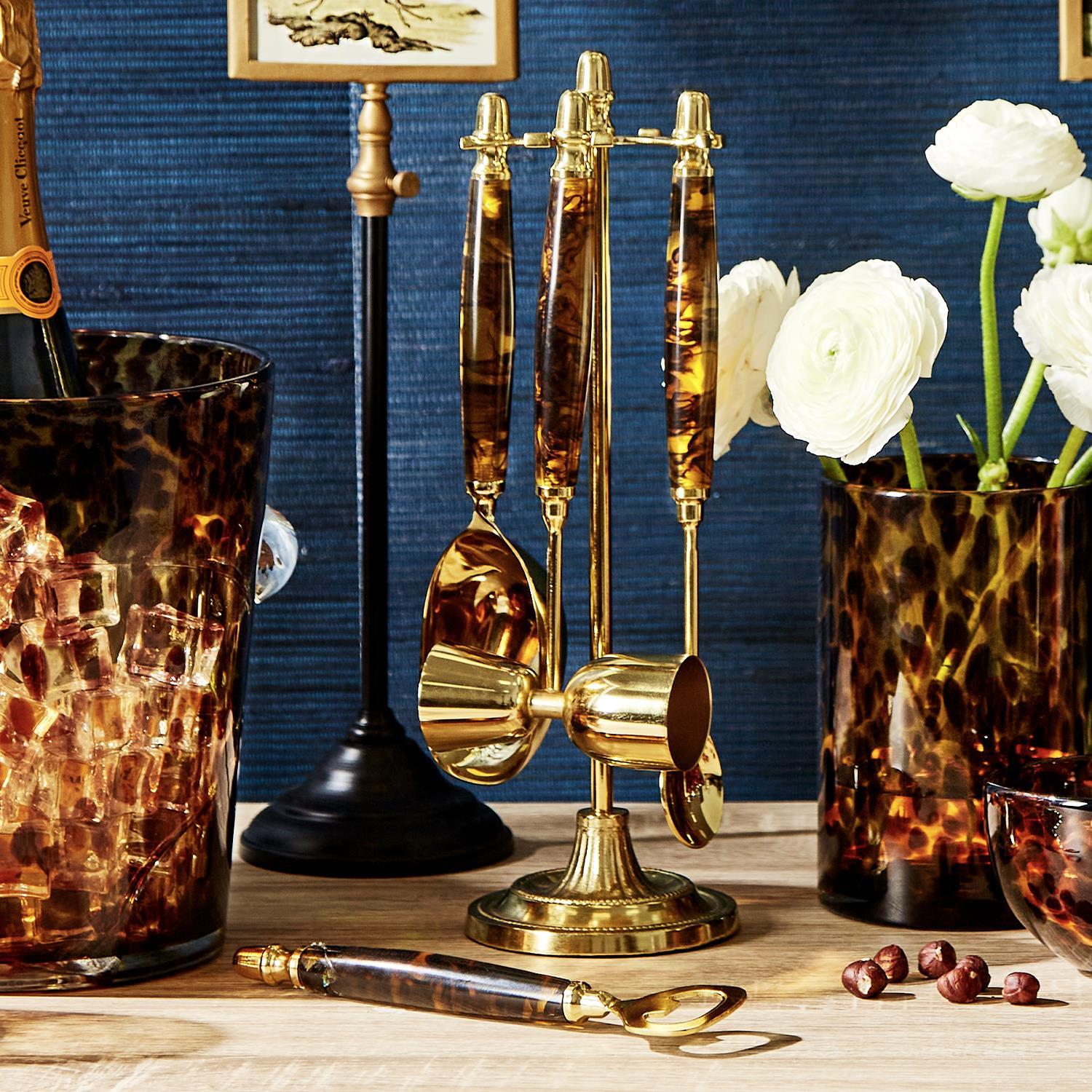 4 Pc Tortoise Print Bar Set with Stand