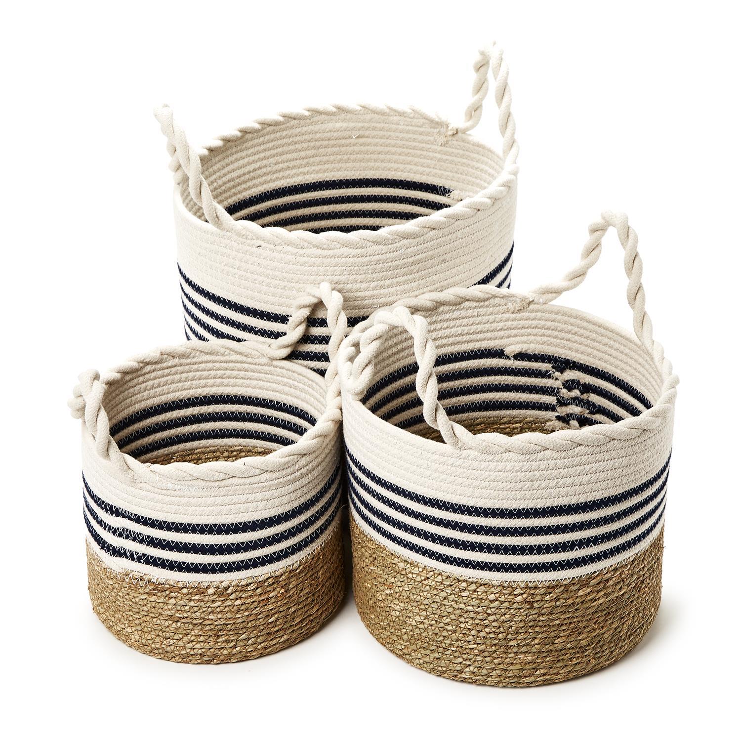 S/3 Circular Weave Baskets with Handles