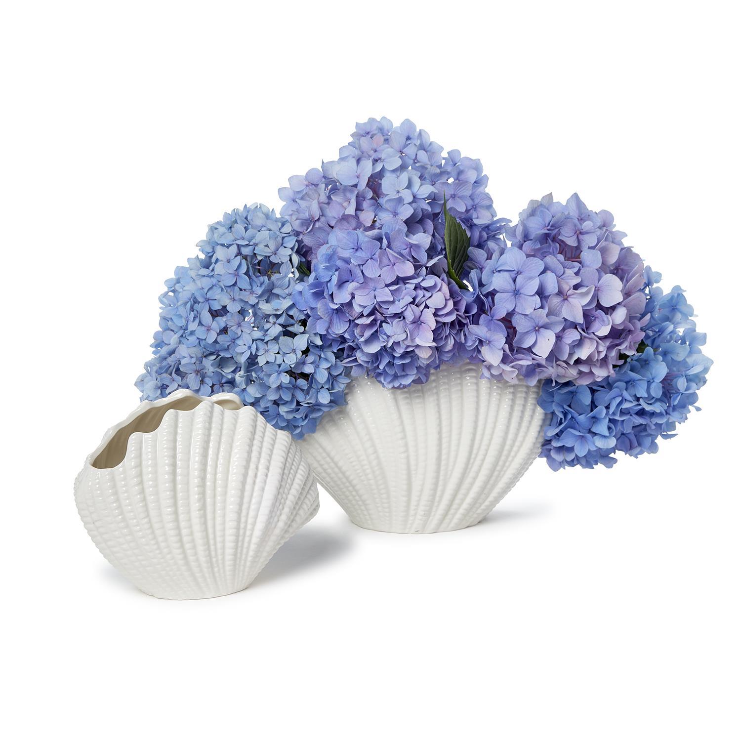 S/2 High Gloss White Shell Vases