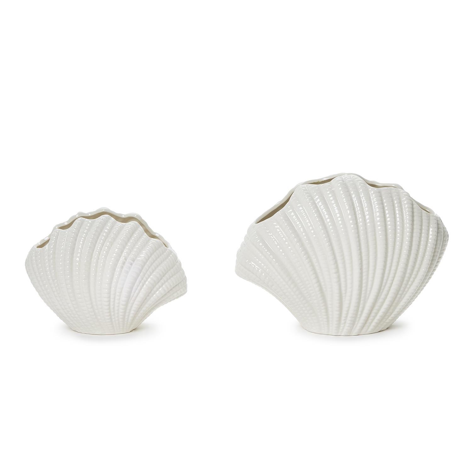 S/2 High Gloss White Shell Vases