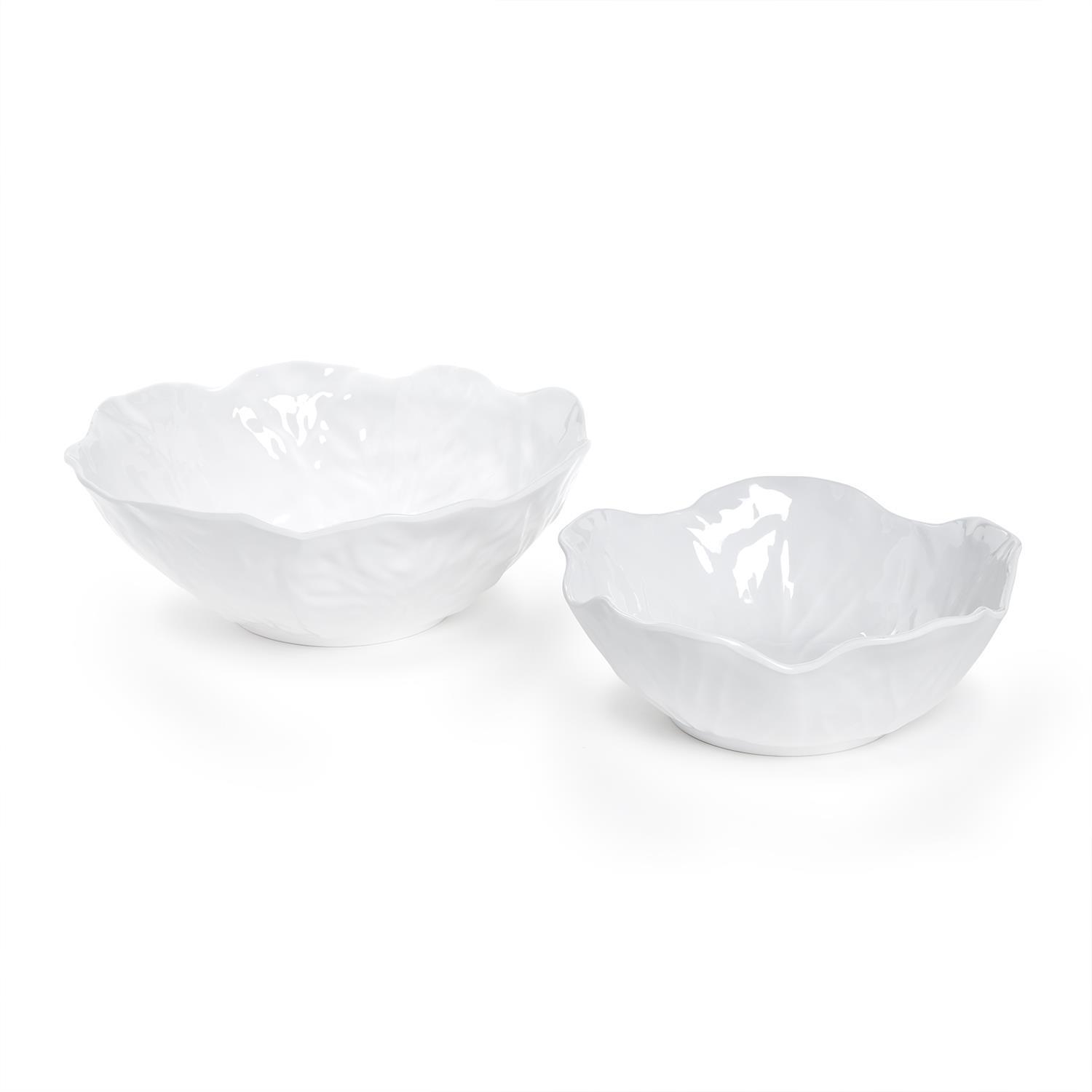 S/2 White Cabbage Patterned Serving Bowls