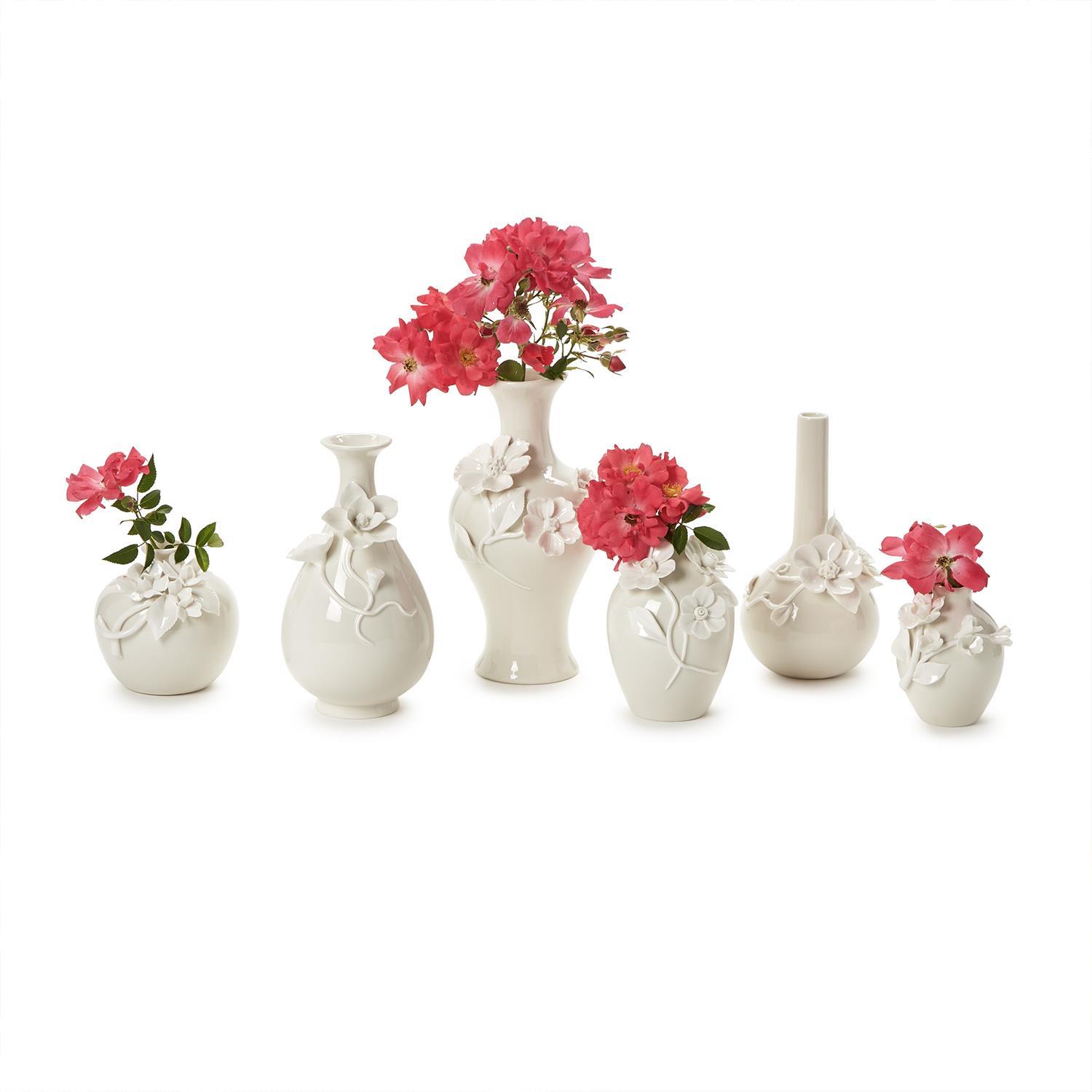 S/6 Mini Vases with 3-D Sculpted Flowers