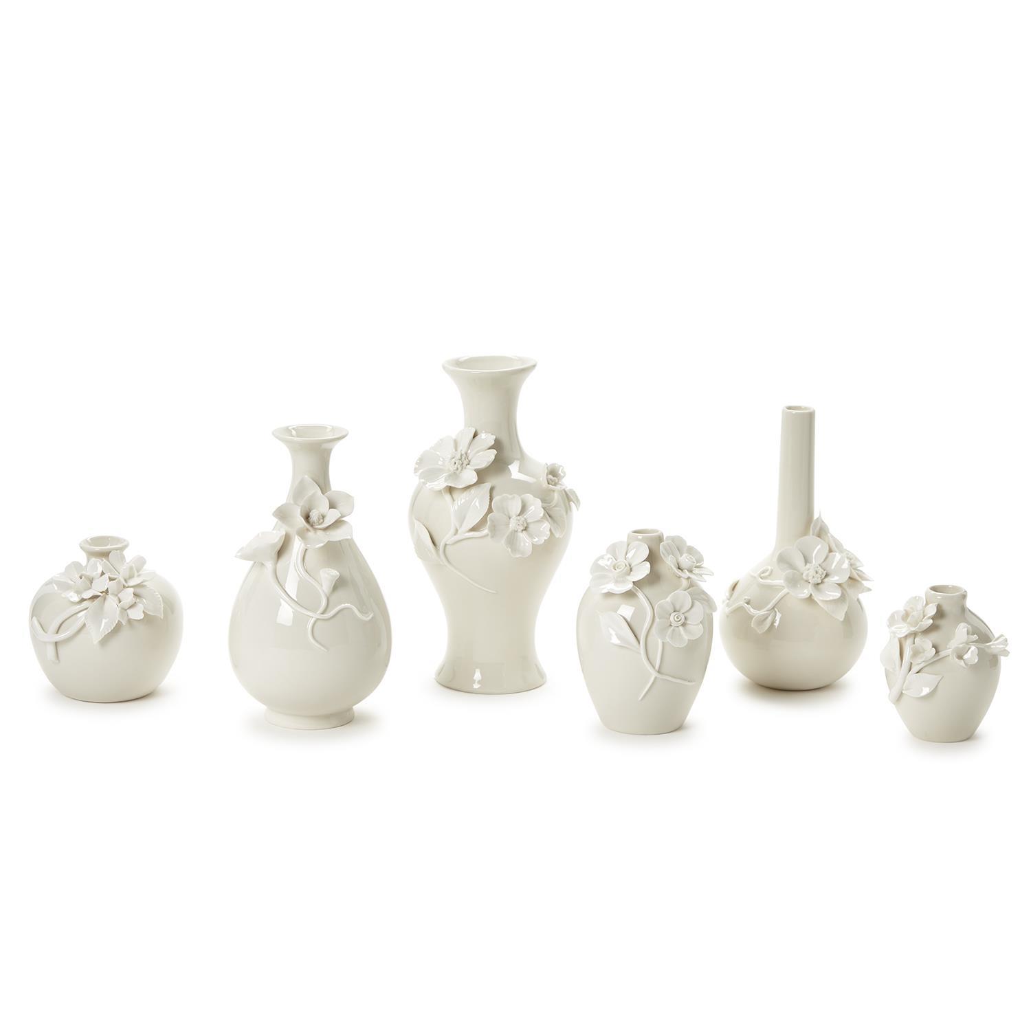 S/6 Mini Vases with 3-D Sculpted Flowers