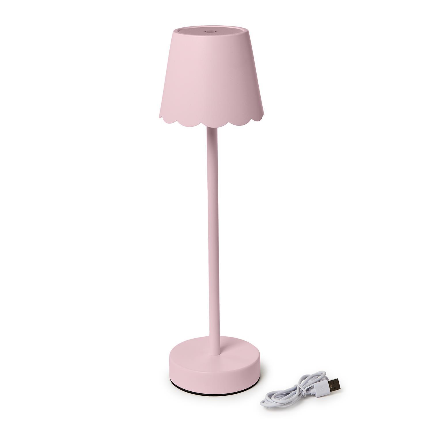 Pink LED Portable Cordless Table Lamp with Scalloped Edge Shade in Gift Box