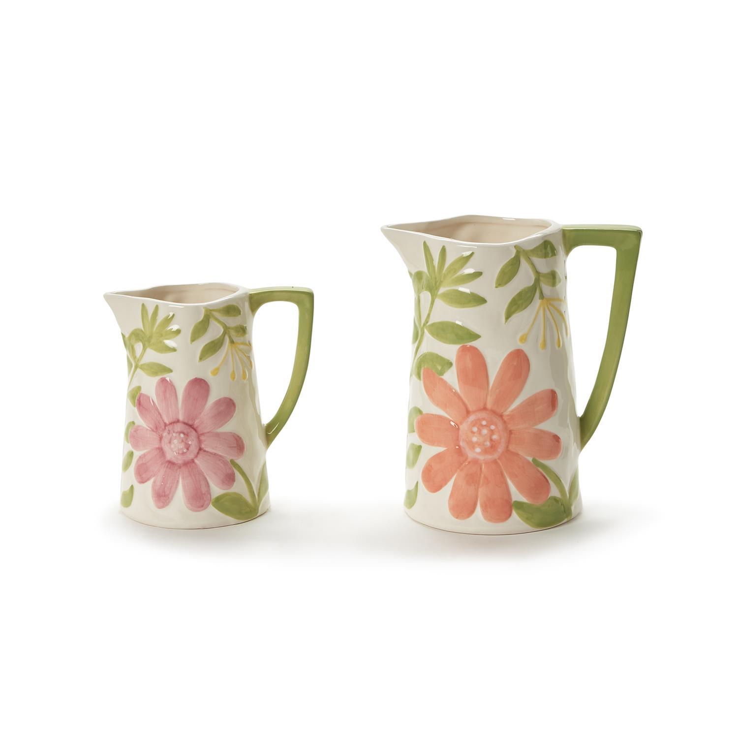 S/2 Pitchers / Vases with Hand-Painted Floral Relief Design