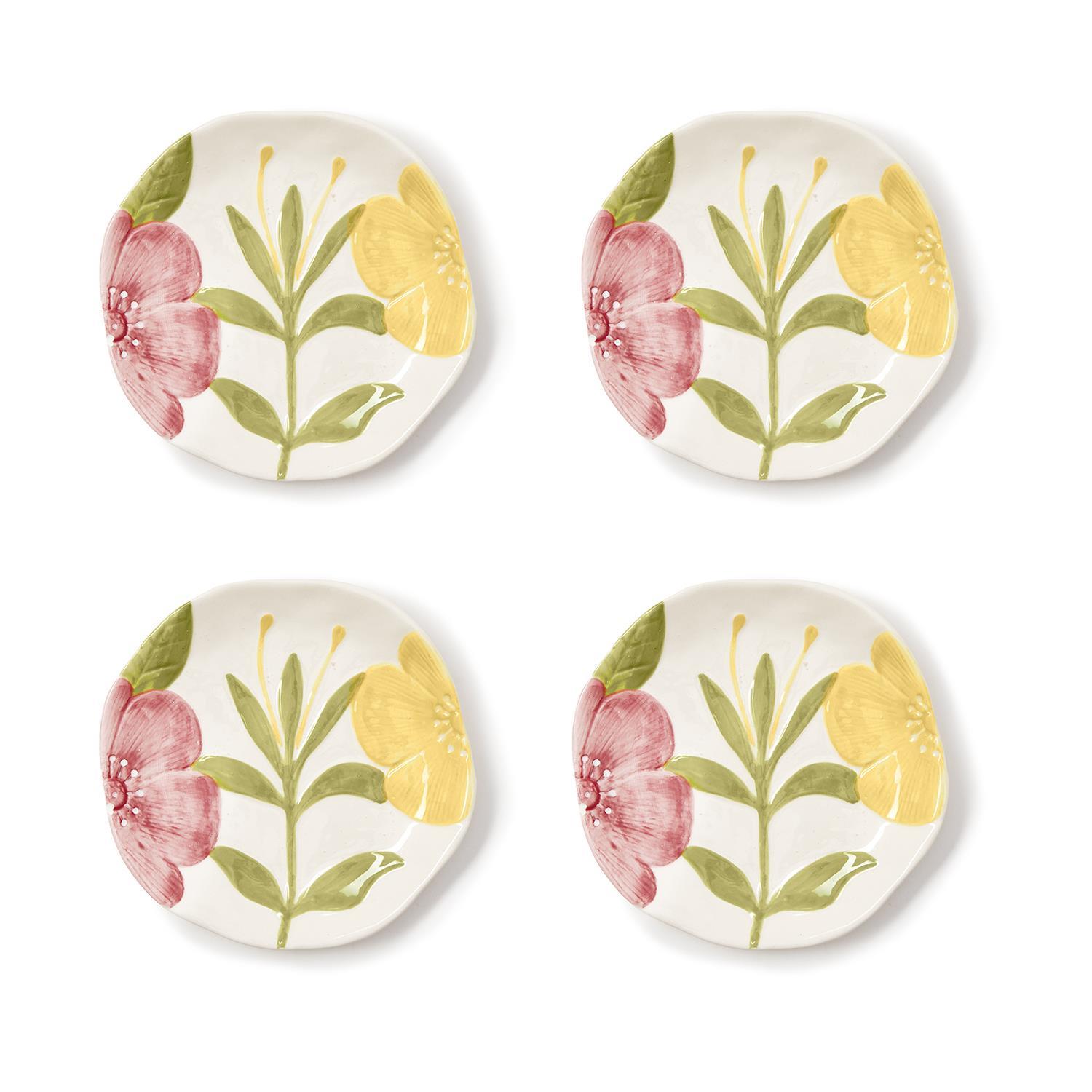 S/4 Tidbit Plates with Hand-Painted Floral Relief Design