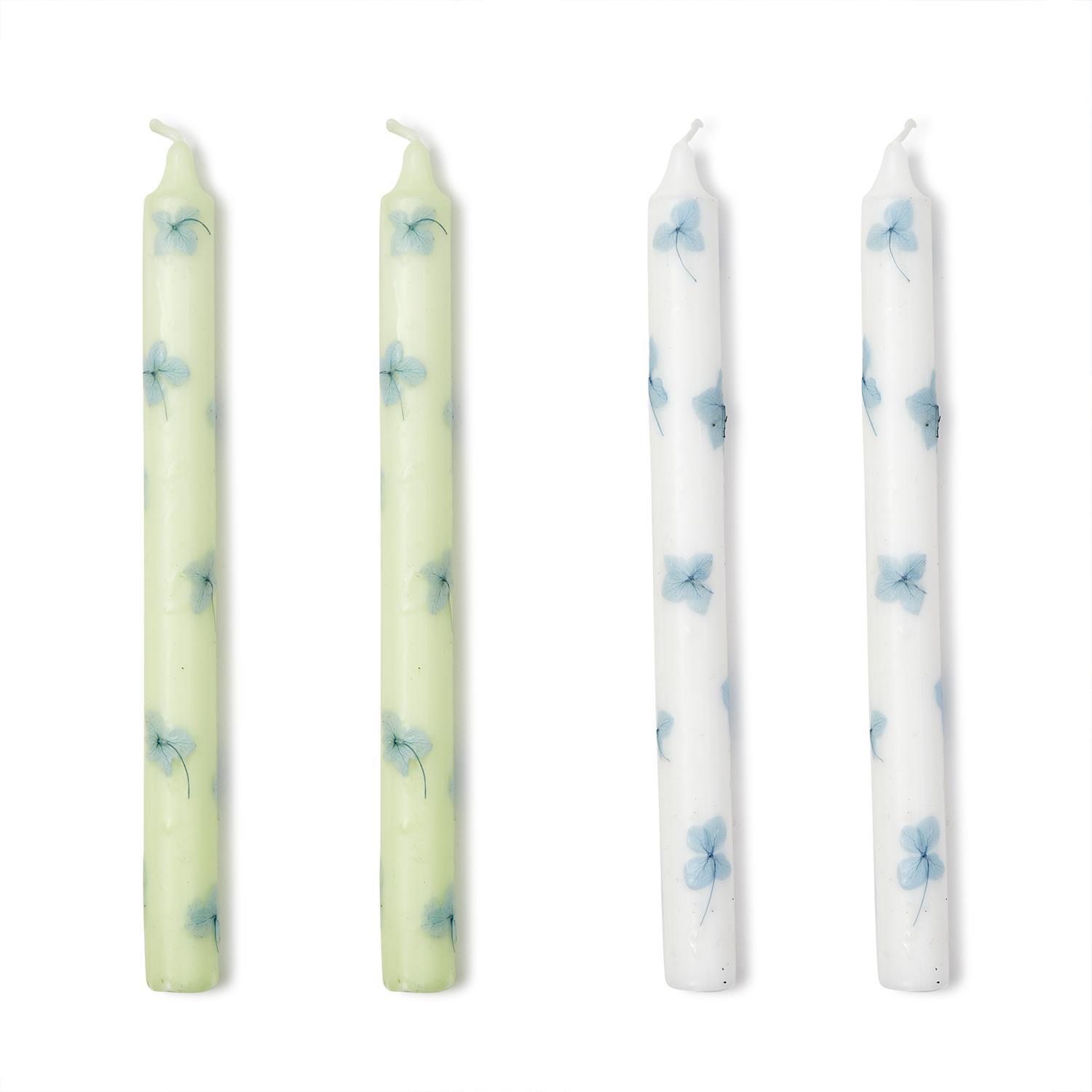 Set of 2 Hand-Crafted Taper Candles with Hydrangea Petal Decal in Gift ...