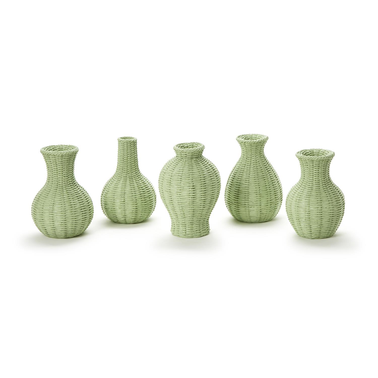 Verdigris Set of 5 Green Basket Weave Pattern Vases (recommended for ...