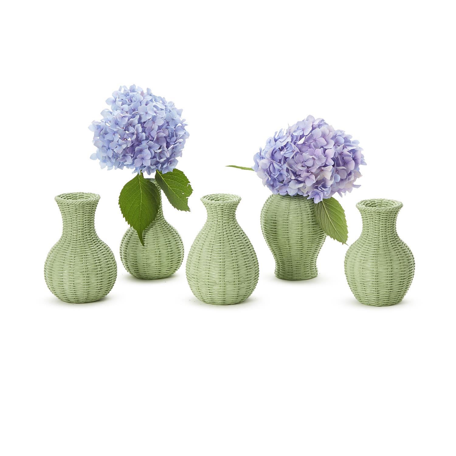 Verdigris Set of 5 Green Basket Weave Pattern Vases (recommended for ...