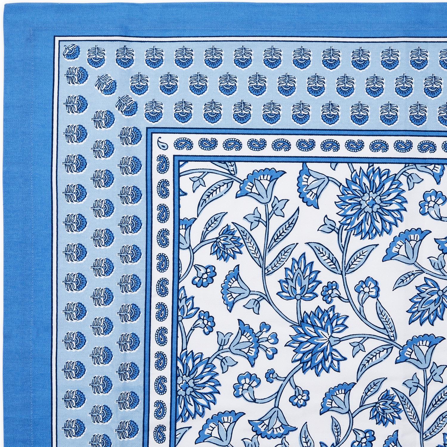 Set of 2 Chinoiserie Blue Block Print Design Tablecloths Incl 2 Sizes