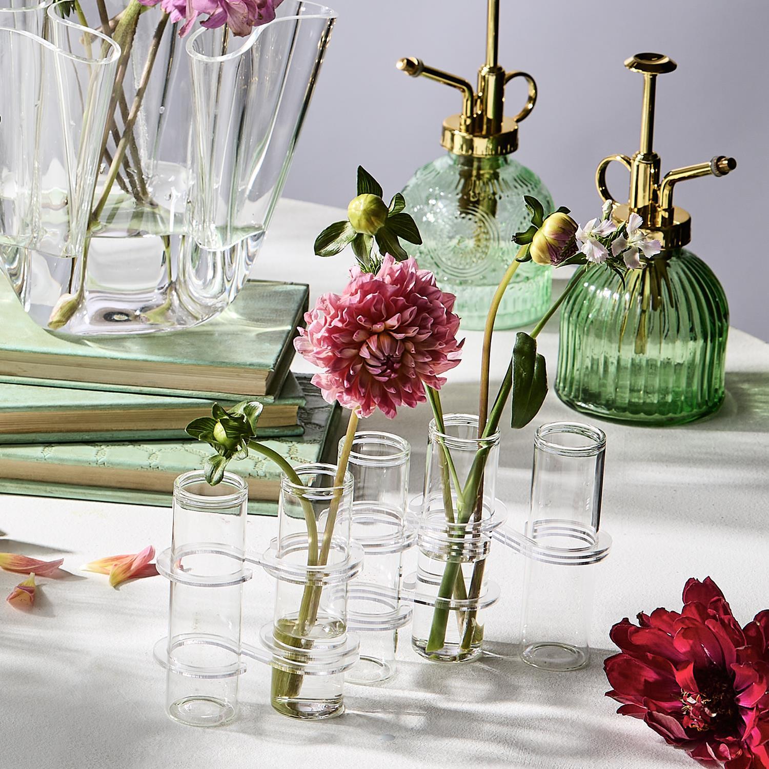 S/5 Hinged Tube Flower Vases / Arranger in Gift Box