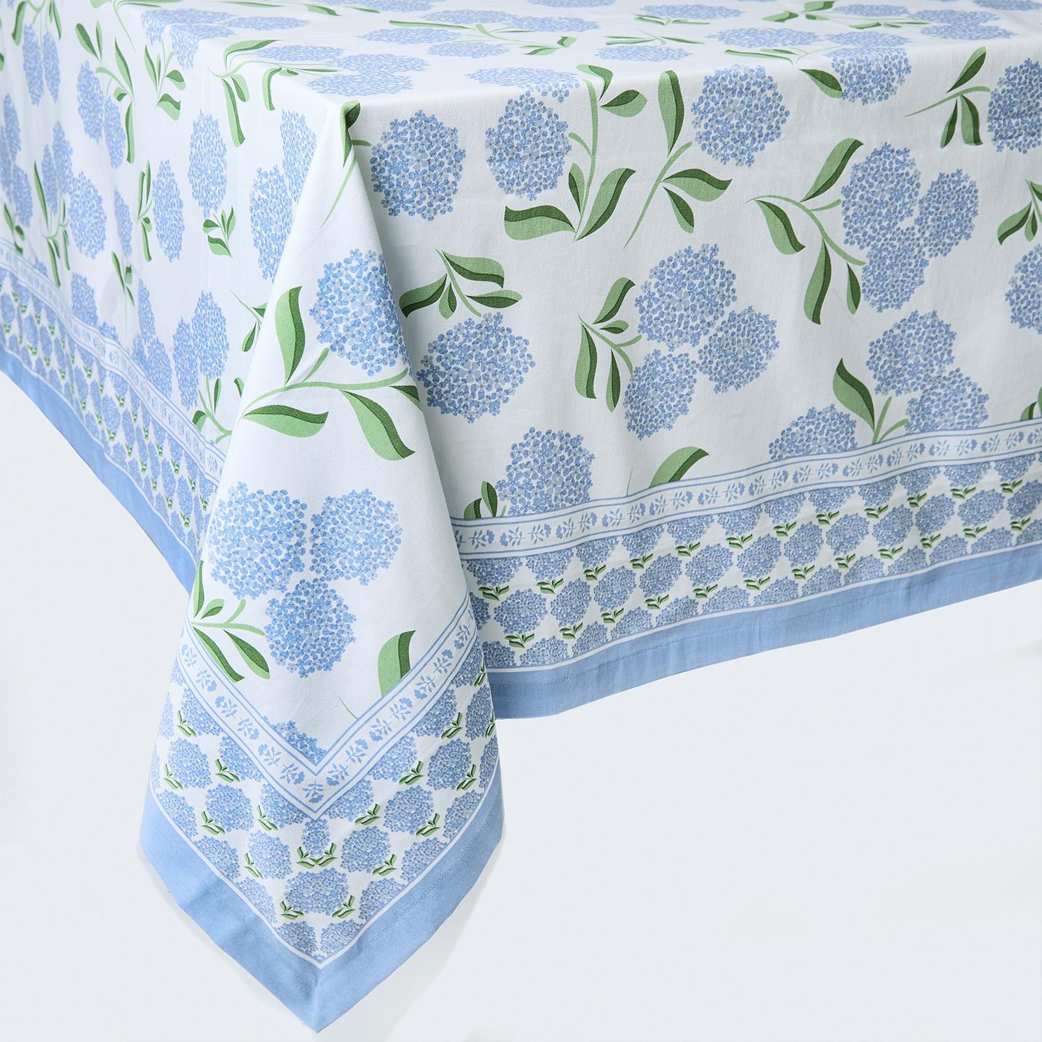 Set of 2 Hydrangea Block Print Design Tablecloths Includ. 2 Sizes