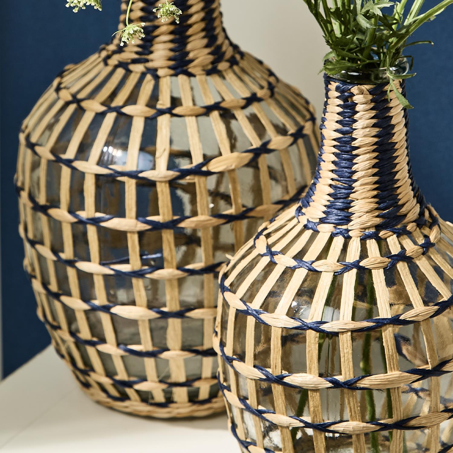S/2 Fluted Vase with Hand-Wrapped Straw