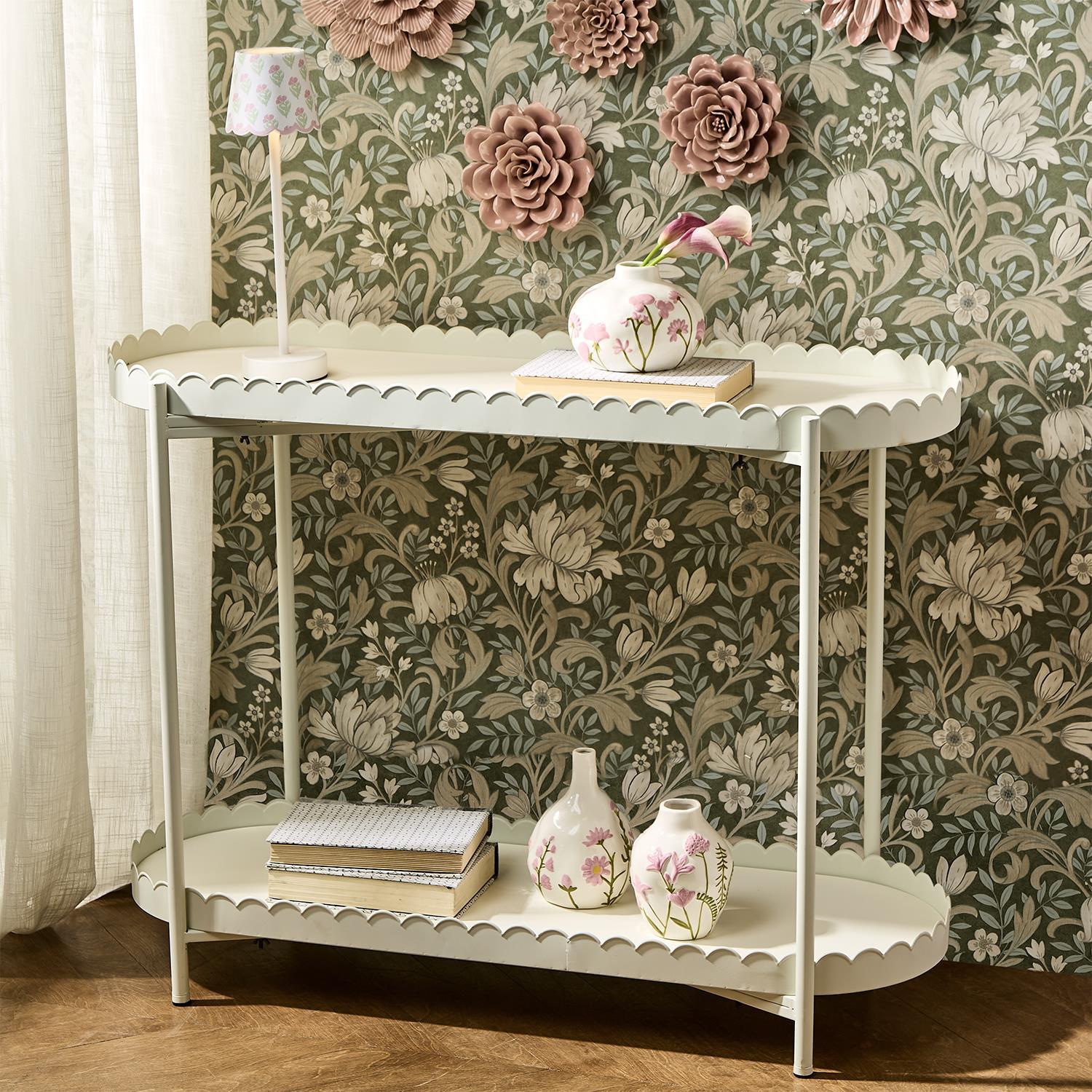 Scalloped Edge Double Shelf Accent Table