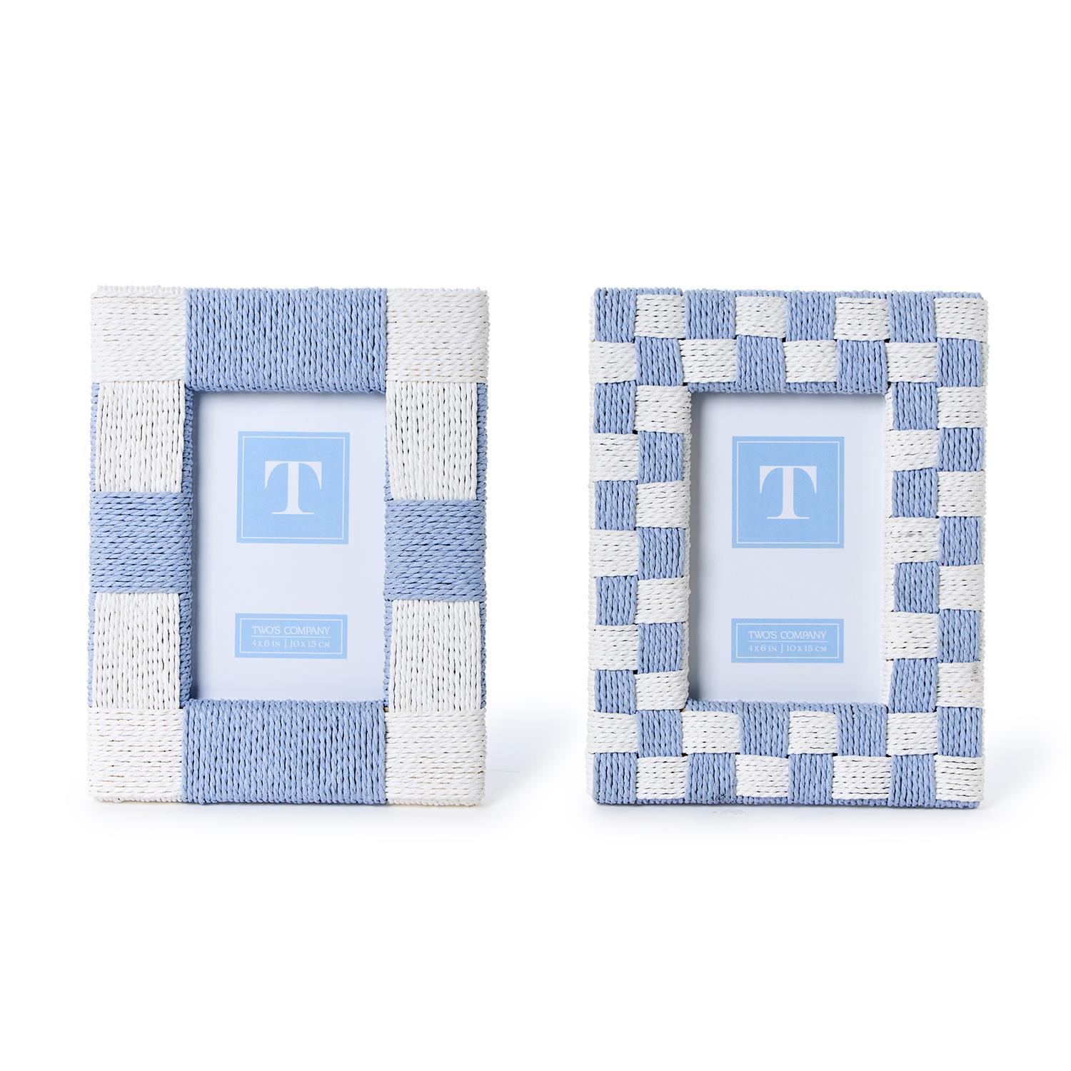 Hand-Woven Checkered Blue and White Pattern 4" x 6" Photo Frame Asst 2 ...