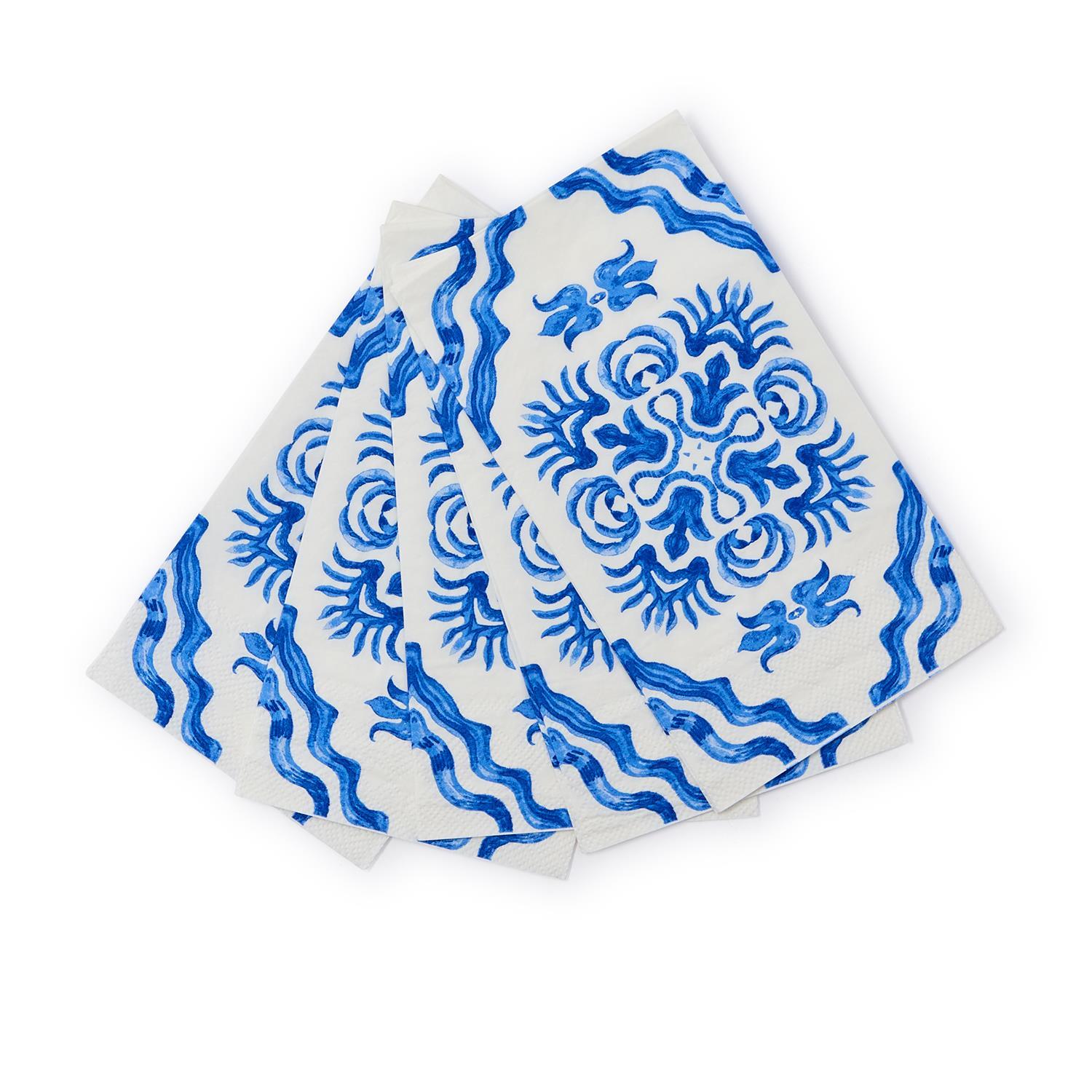 Blue Block Print Paper Guest Towel