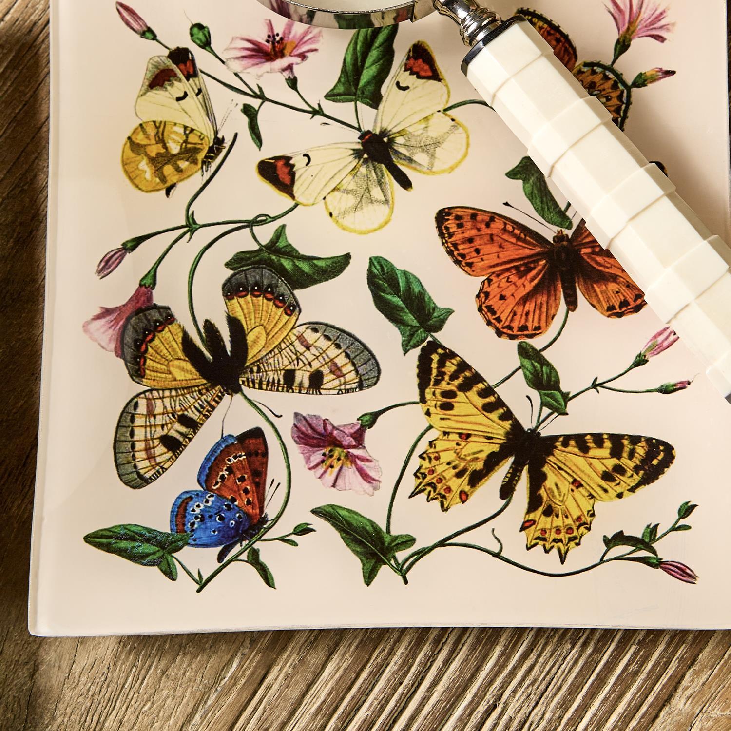 Butterfly and Botanical Glass Trinket Tray A/2 Designs