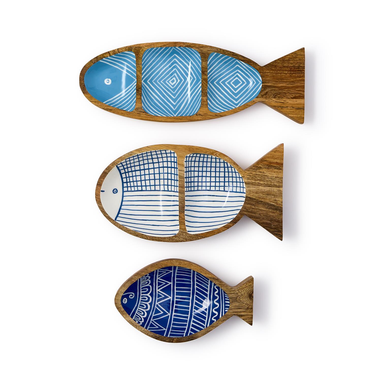 S/3 Hand-Crafted Fish Trays
