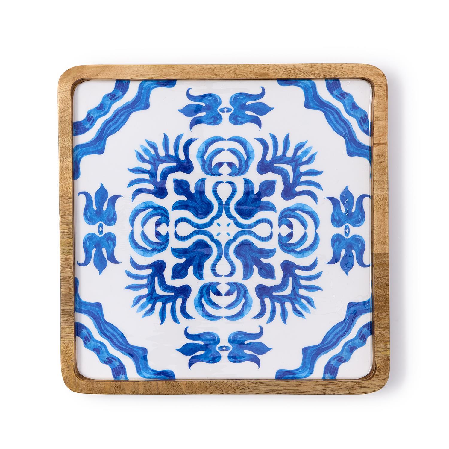 S/2 Blue Block Print Trays