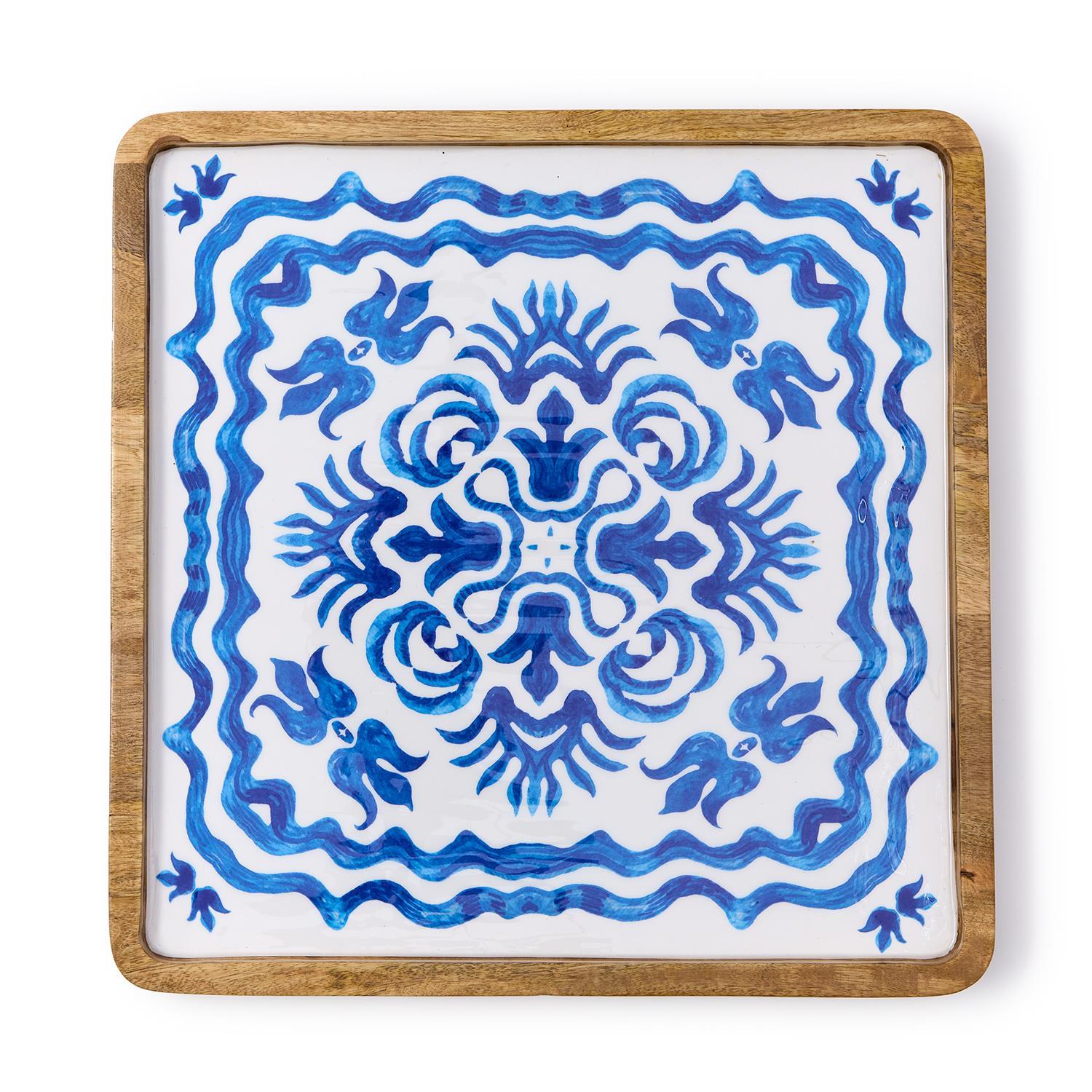 S/2 Blue Block Print Trays