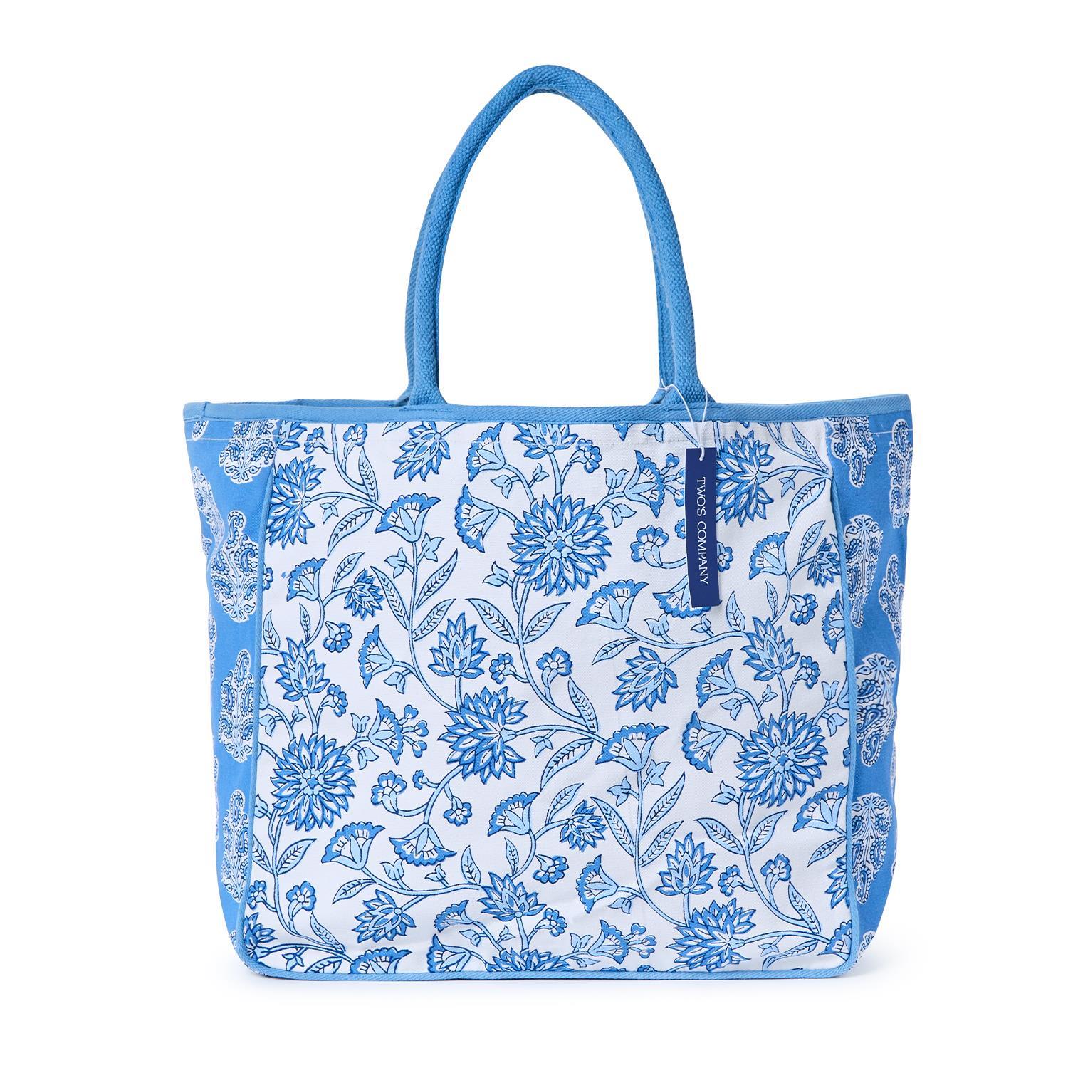 Blue Block Print Tote Bag A/3 Patterns