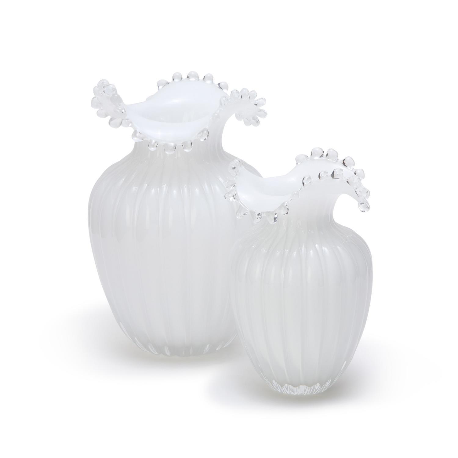 S/2 Glass Pearl White Vases