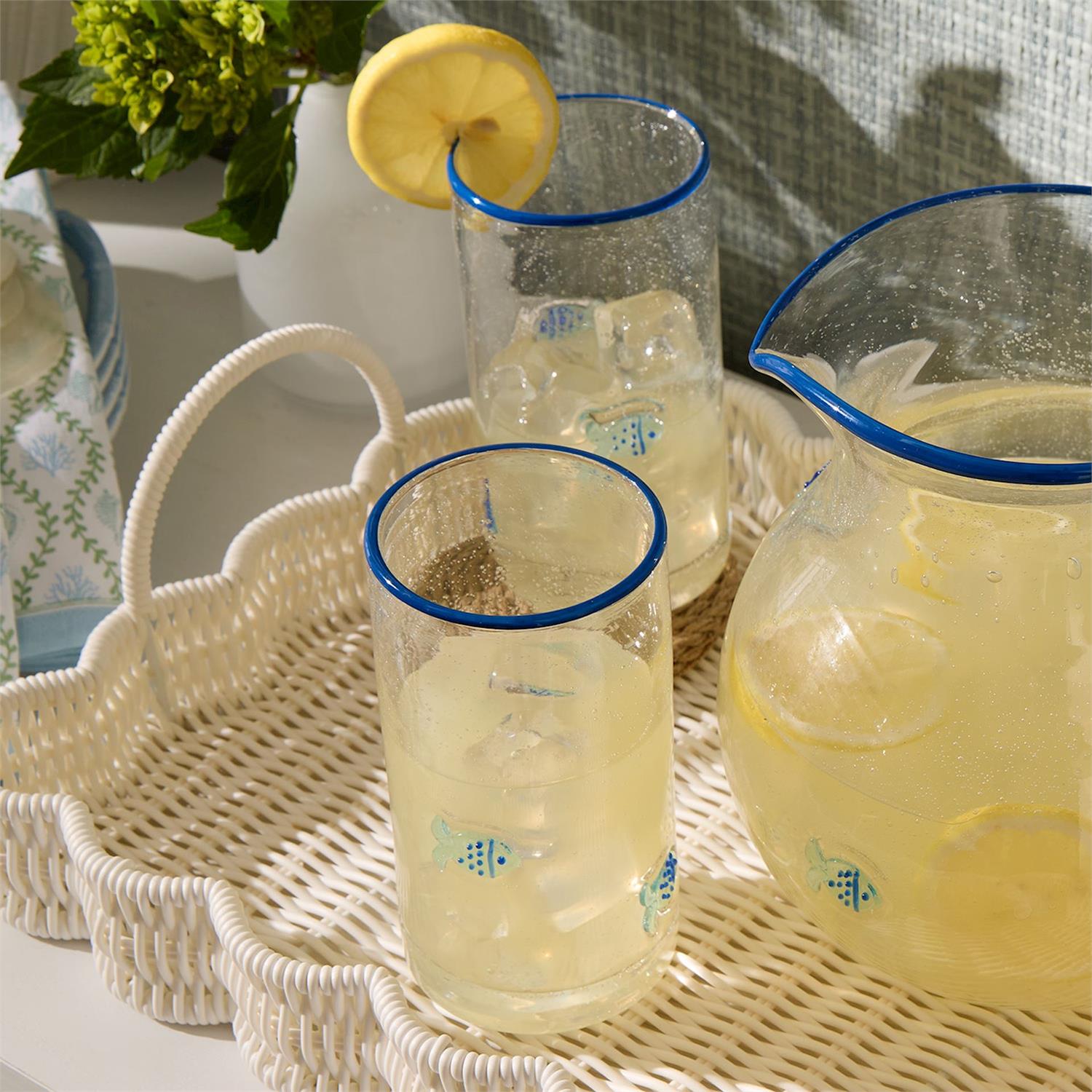 Fish Clear Bubble Highball with Hand-Painted Rim