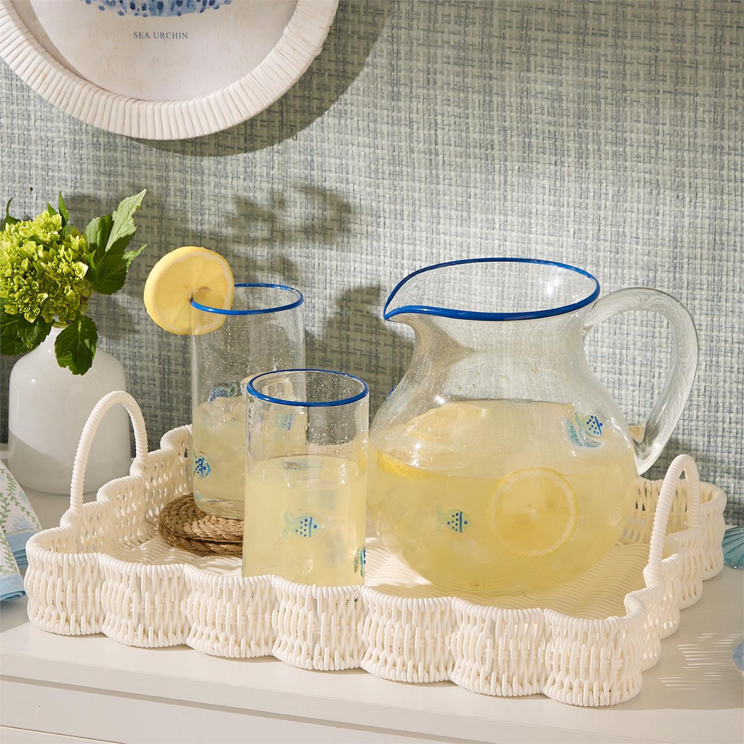 Fish Clear Bubble Highball with Hand-Painted Rim