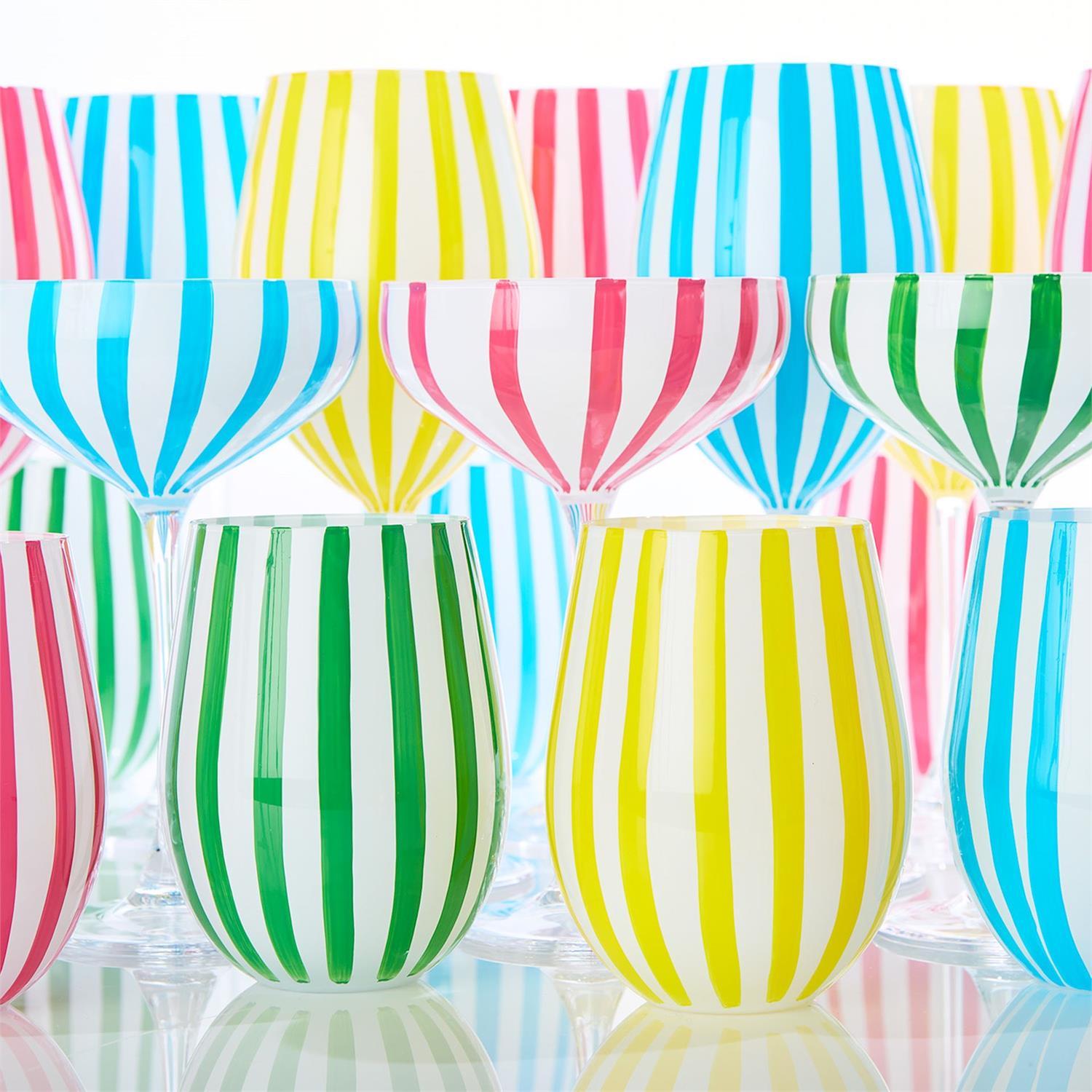 S/4 Stripe Hand-Painted Stemless Wine Glass Incl 4 Colors