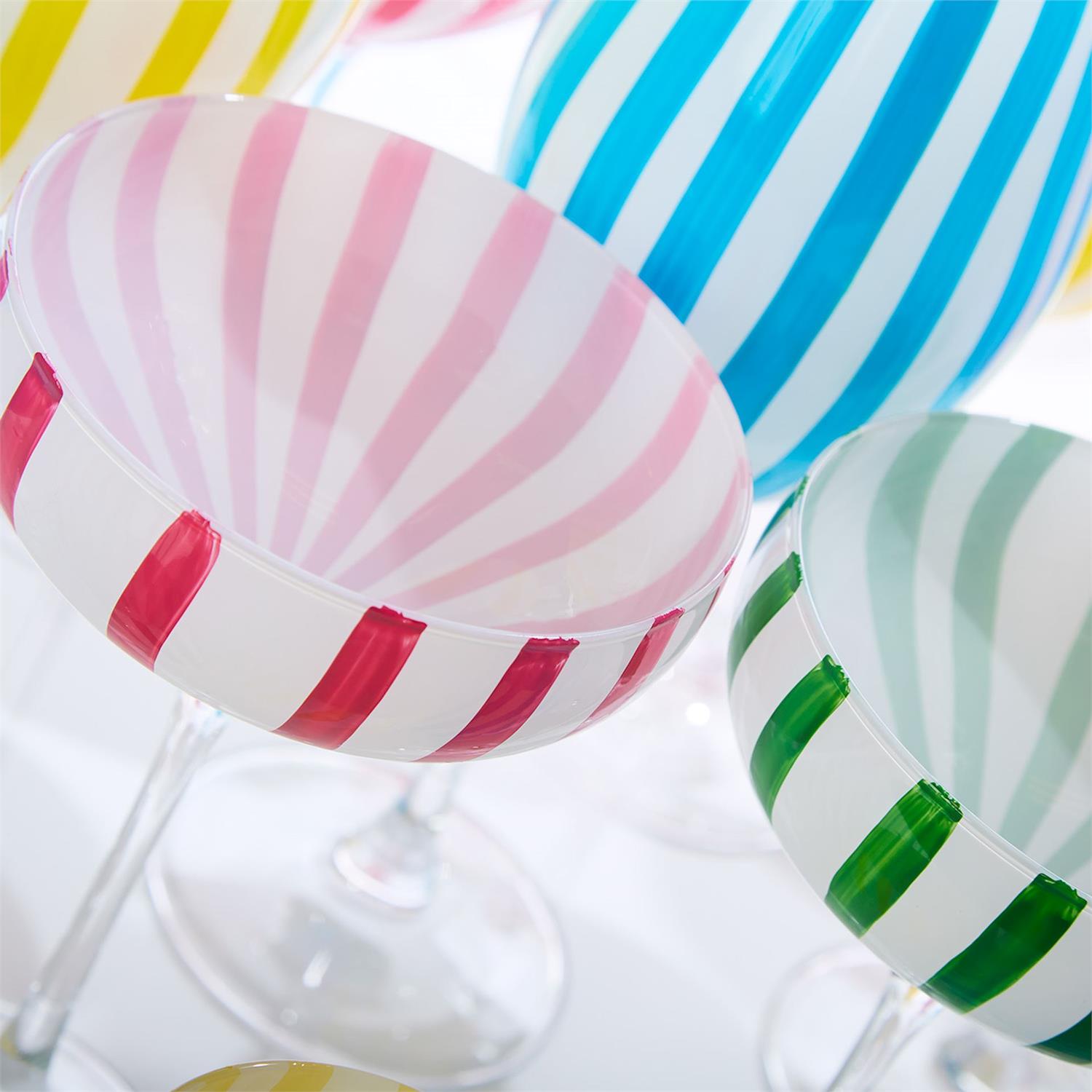 S/4 Stripe Hand-Painted Coupe Glass Incl 4 Colors