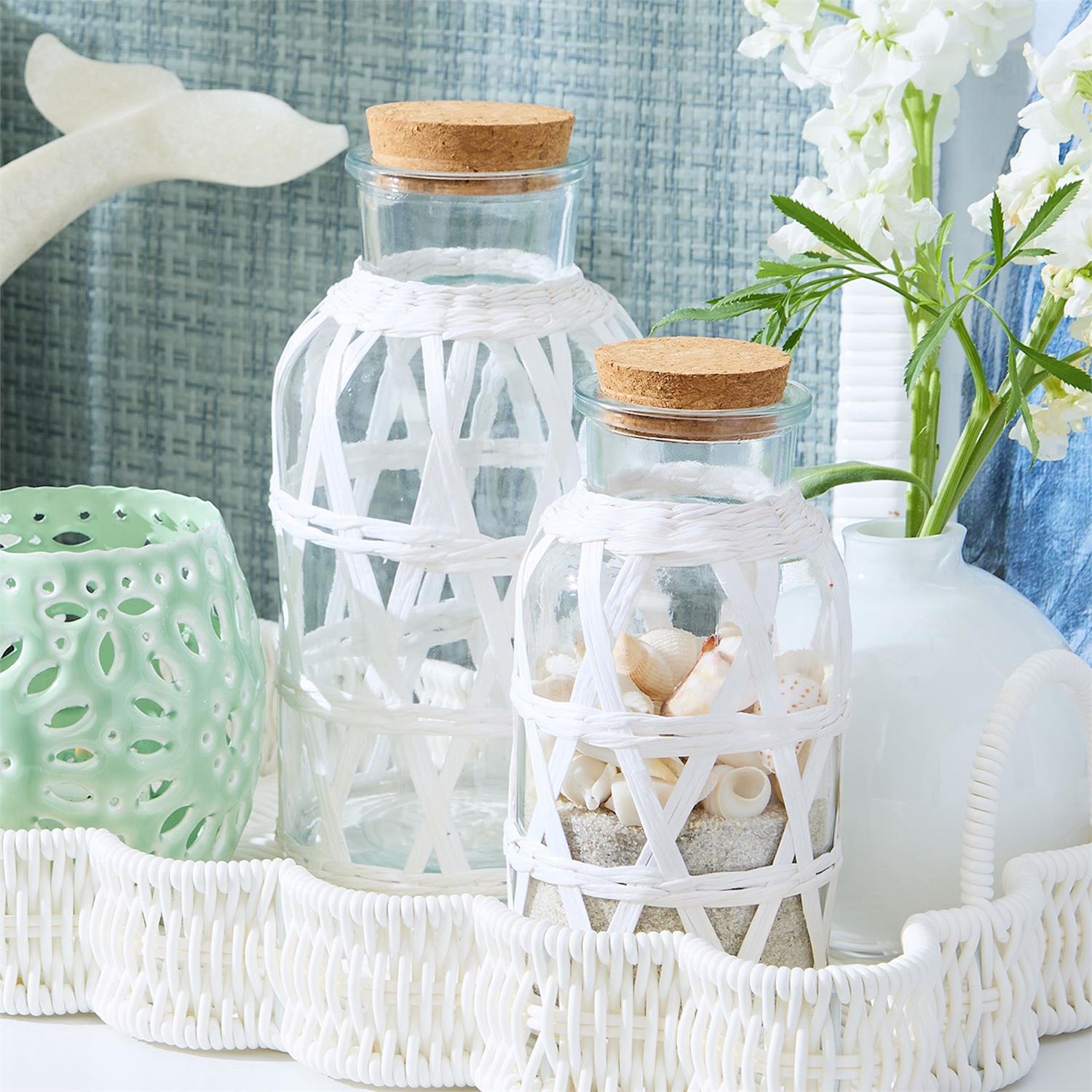 S/3 White Lattice Wrapped Decorative Jars w/Cork Stopper