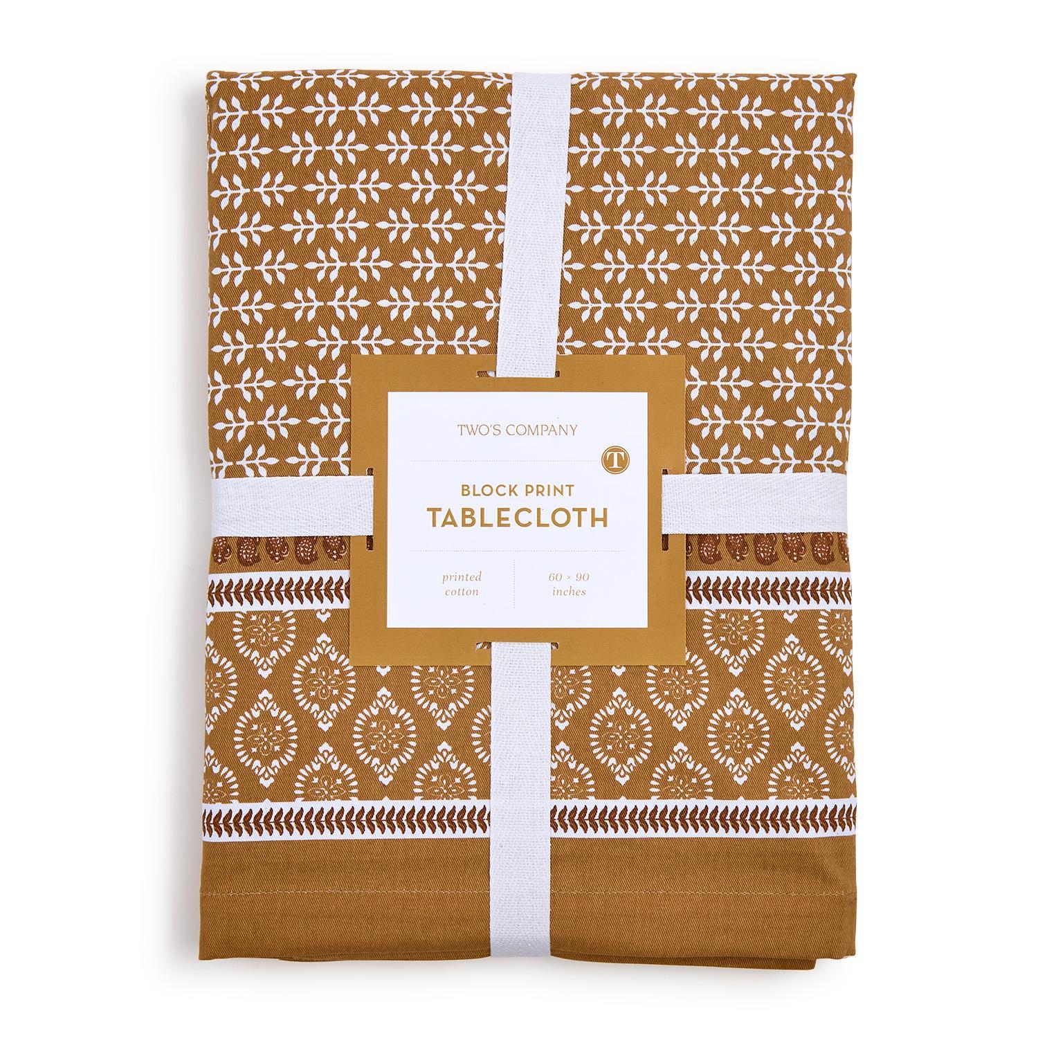 Natural Elements Set of 2 Block Print Design Tablecloths Includes 2 Sizes