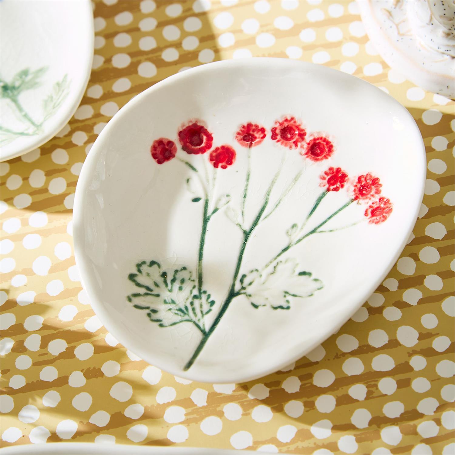 Artisanal Tidbit Bowl/Dish with Botanical Imprint Asst 2 Colors