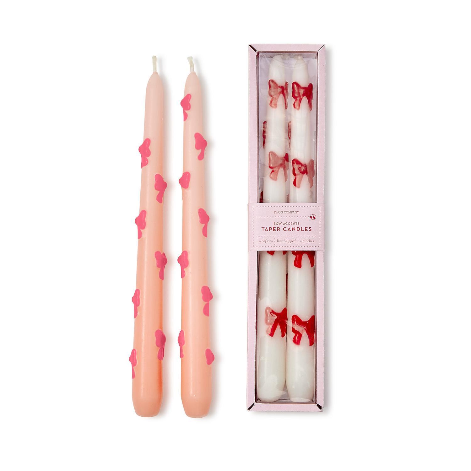 Set of 2 Bow Taper Candles in Gift Box Assorted 2 Colors