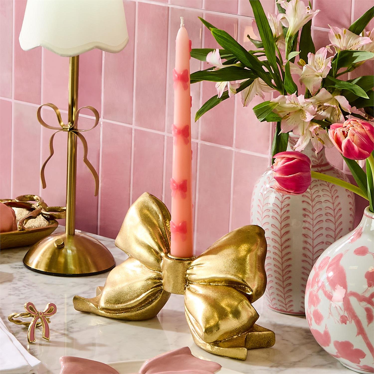 Large Gold Bow Taper Candleholder