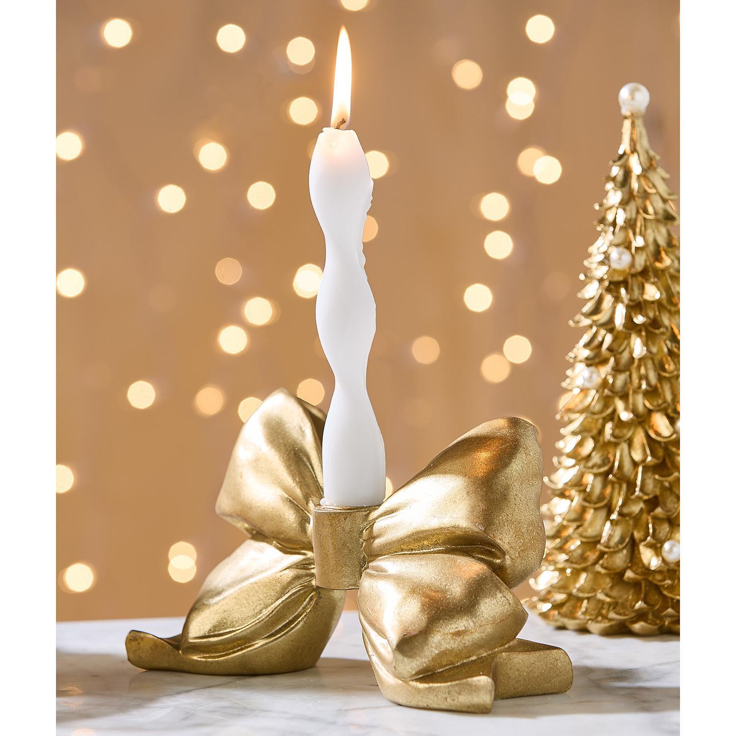 Large Gold Bow Taper Candleholder