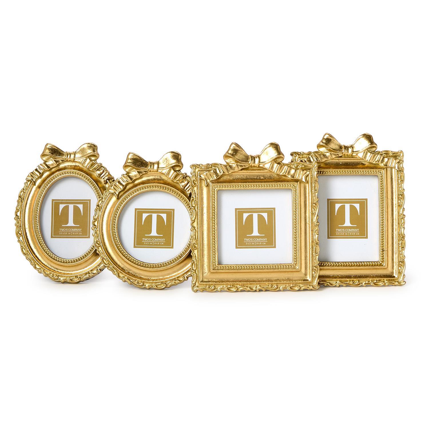 S/4 Vintage Gold Mini Photo Frame with Accent Bow