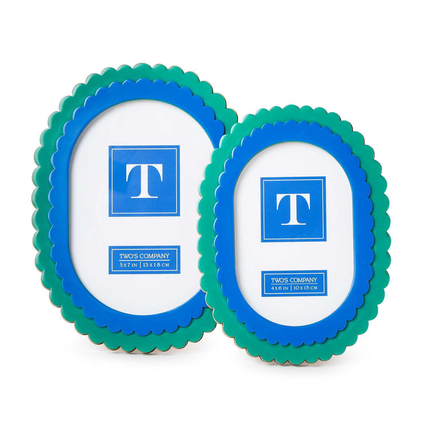 S/2 Double Scalloped Edge Blue/Green Photo Frames