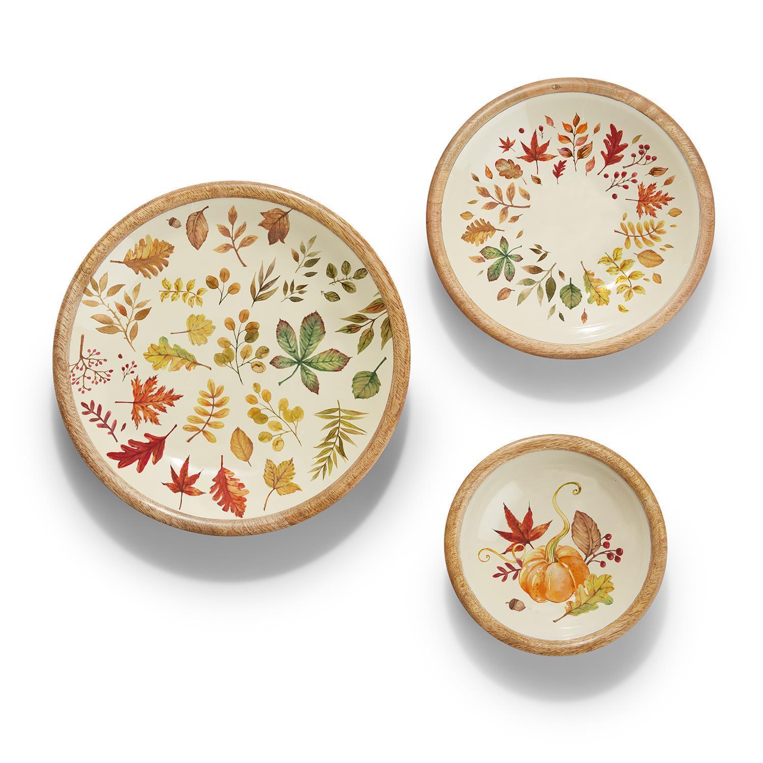 Autumn Allure S/3 Wood Bowls Includes 3 Sizes/Designs