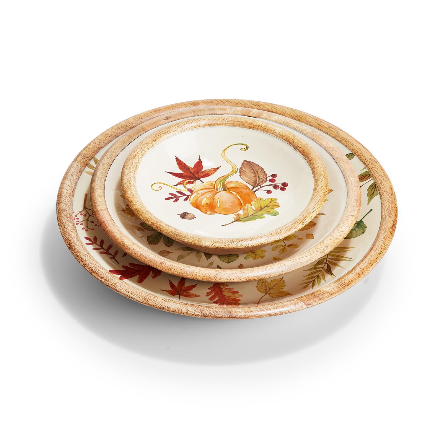 Autumn Allure S/3 Wood Bowls Includes 3 Sizes/Designs