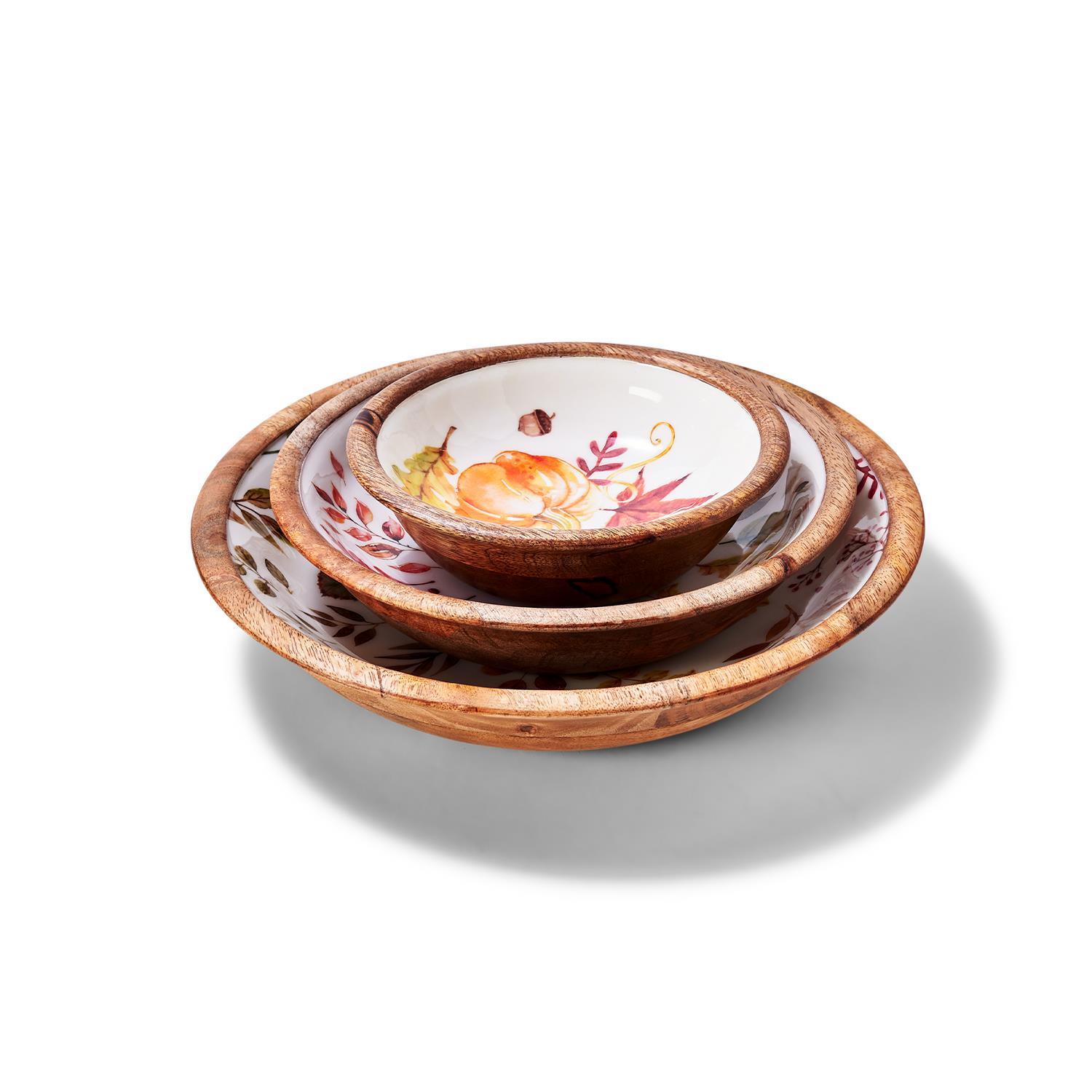 Autumn Allure S/3 Wood Bowls Includes 3 Sizes/Designs