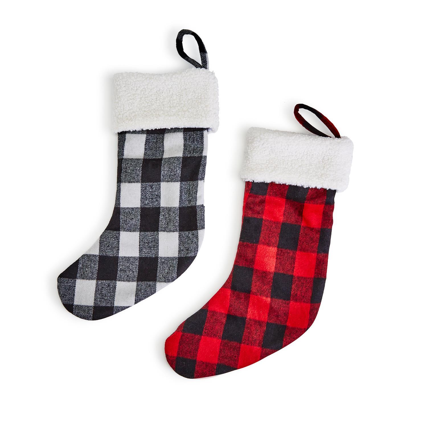 Buffalo Check Christmas Stocking with Sherpa Cuff Asst 2 Colors